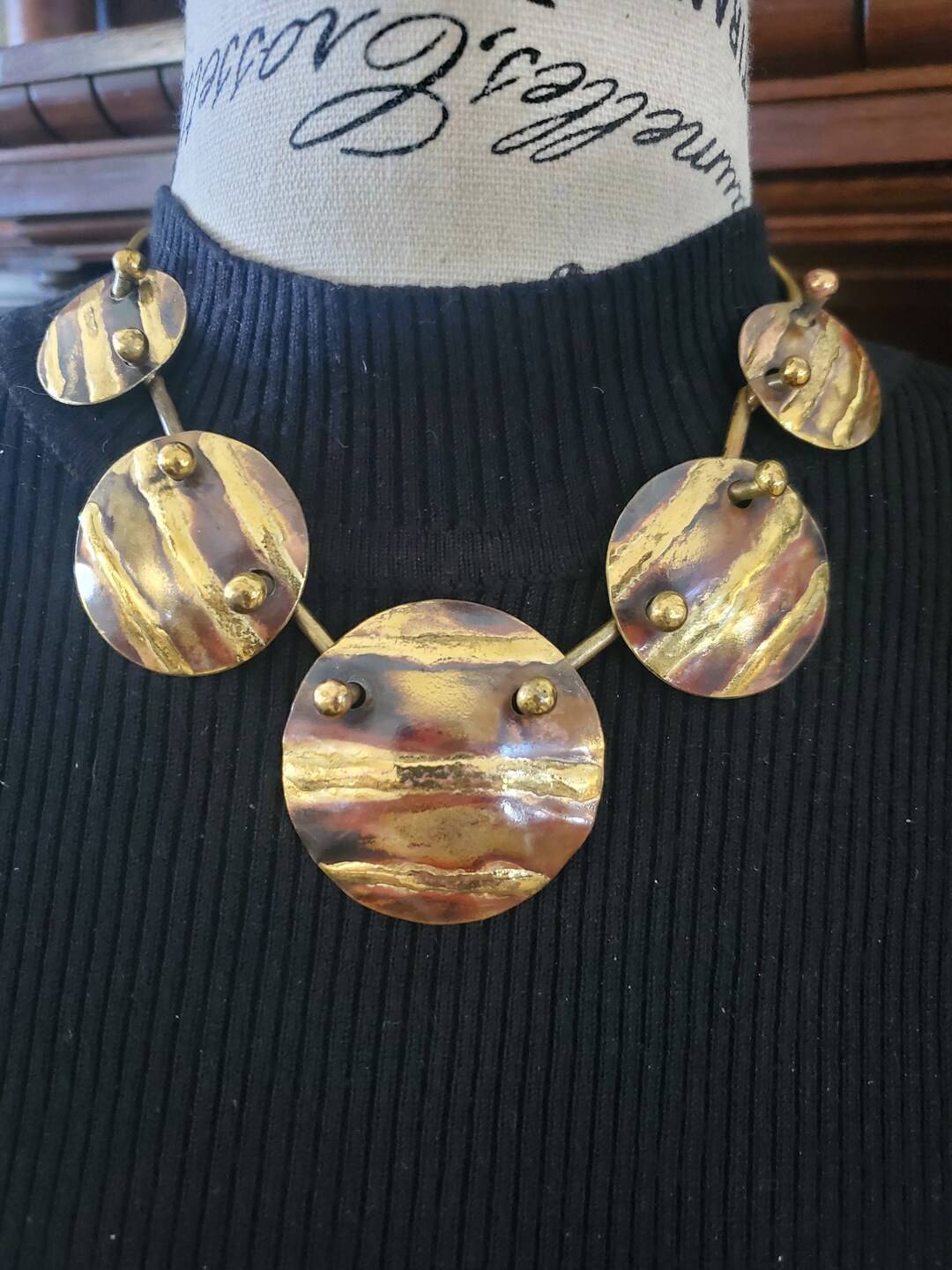 Vintage Mixed Metal Brutalist Statement Bold Necklace Multi Tone ...