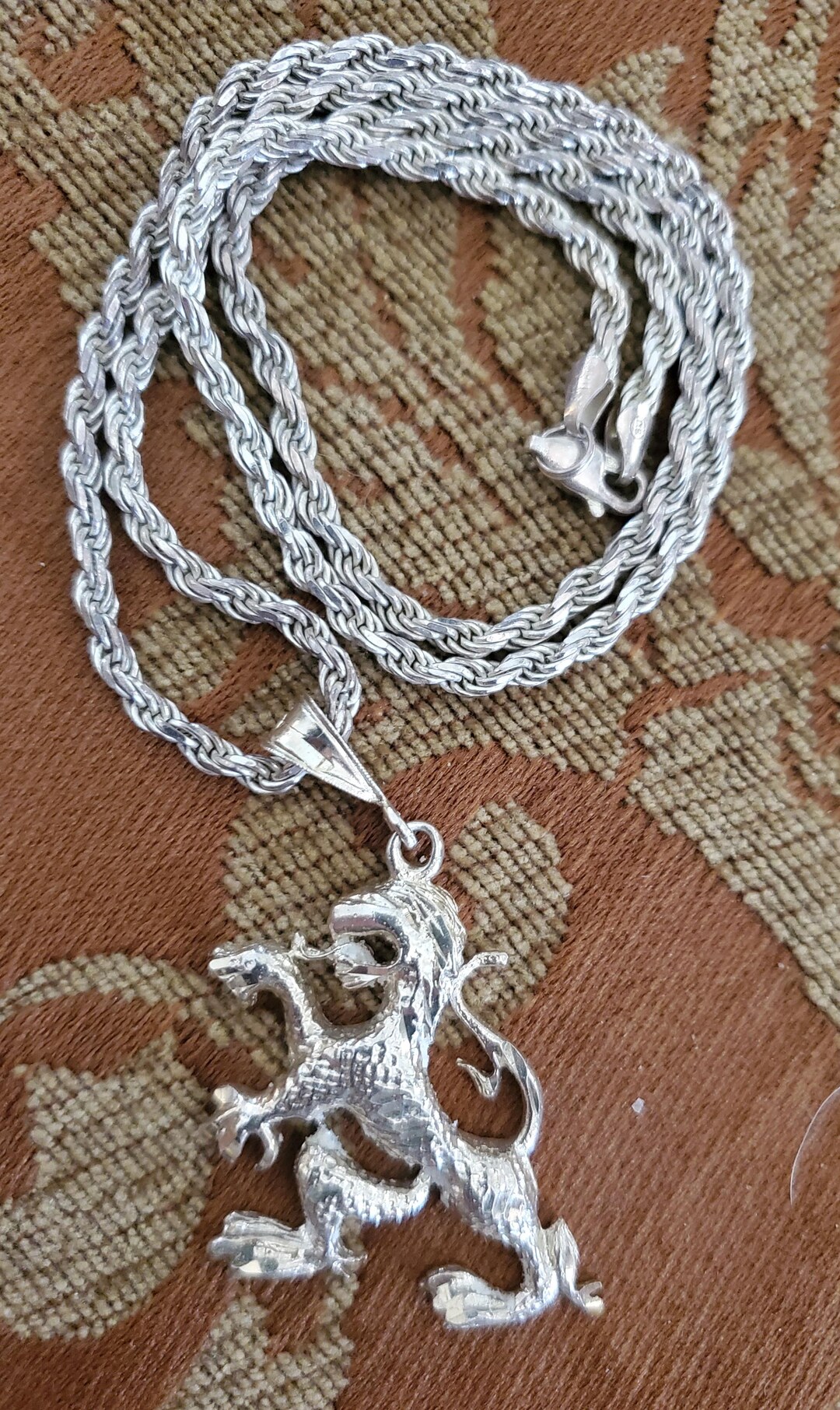 Vintage 1990s Sterling Larger Strand Chain With Silver Griffin Dragon ...