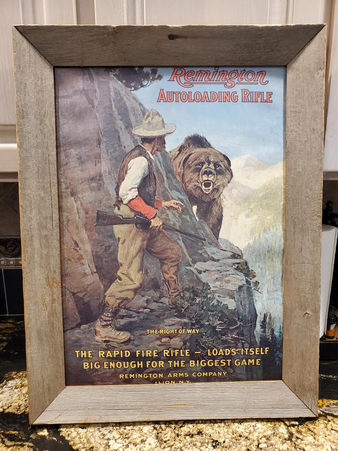 Antique Original Copy Remington Gun Advertising Poster Grizzly Bear ...