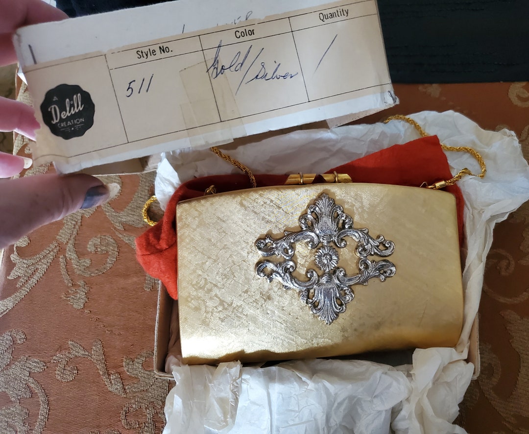 RARE Vintage 1950s-60s Delill Italy Purse W Original Box Gold Silver ...