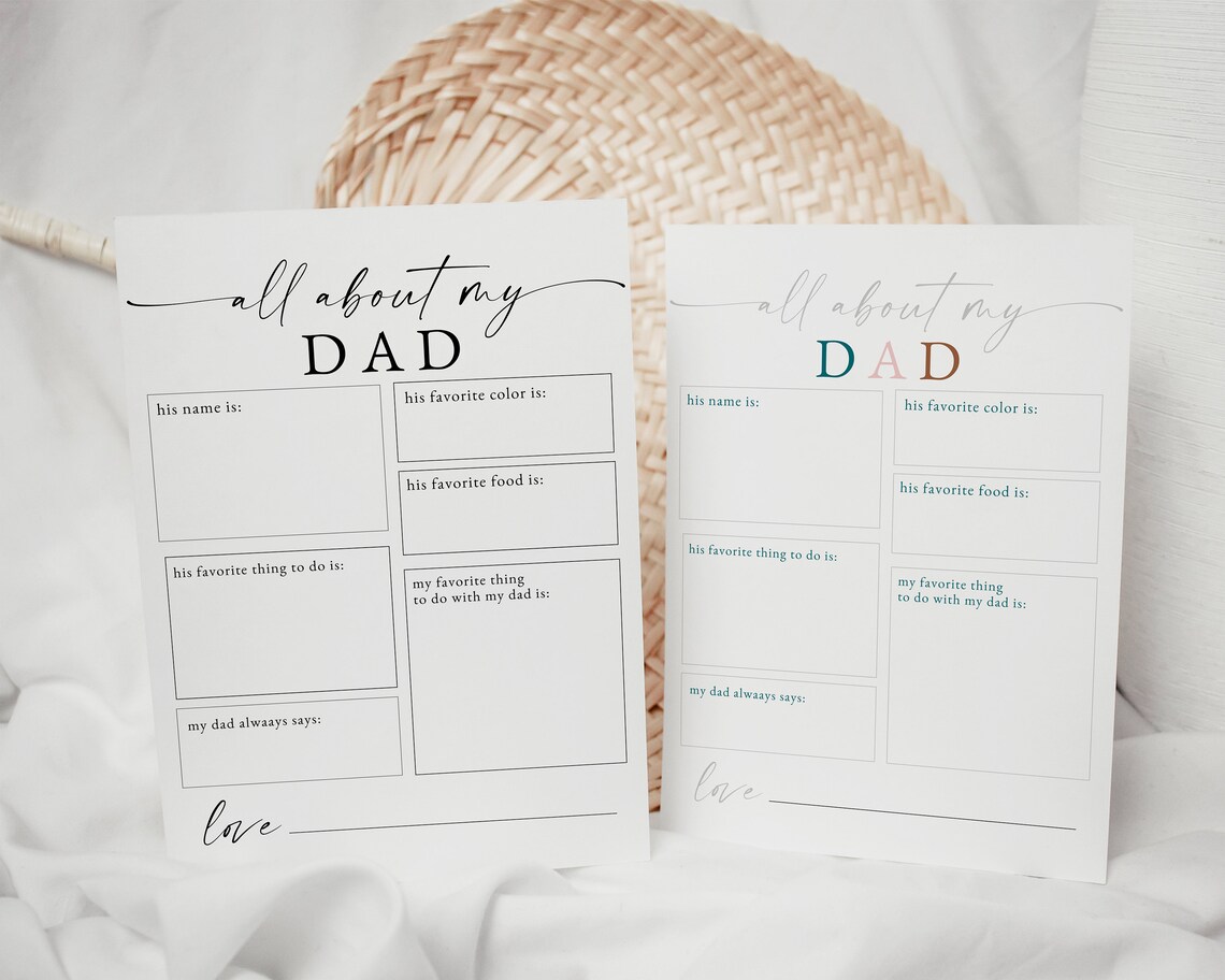 All About Dad Printable Activity, Father's Day Gift Template, Editable ...