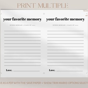 Graduation Memory Printable. Grad Party Memory Jar Card for Guest ...