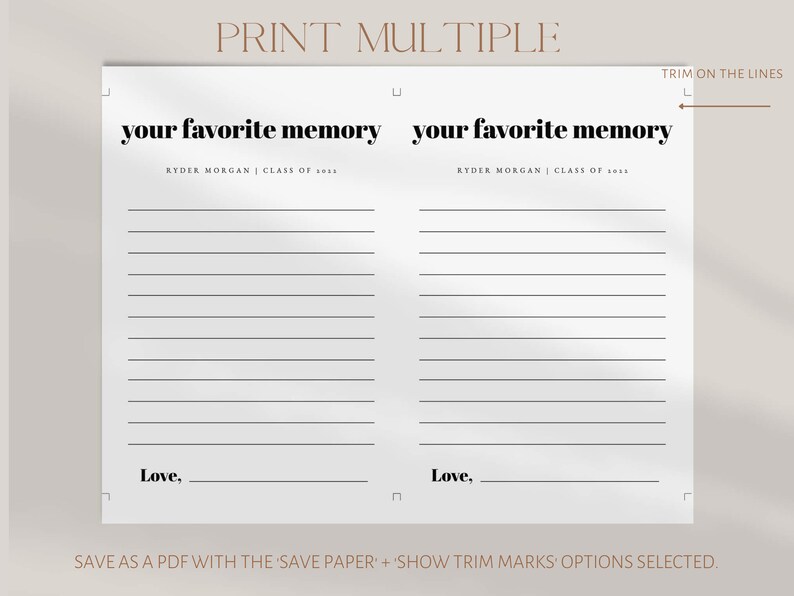 Graduation Memory Printable. Grad Party Memory Jar Card for Guest ...
