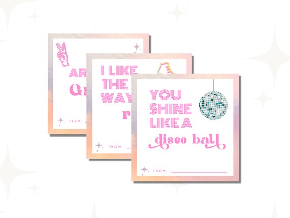 Square Disco Retro Tag Printable Template Square Valentine | Etsy