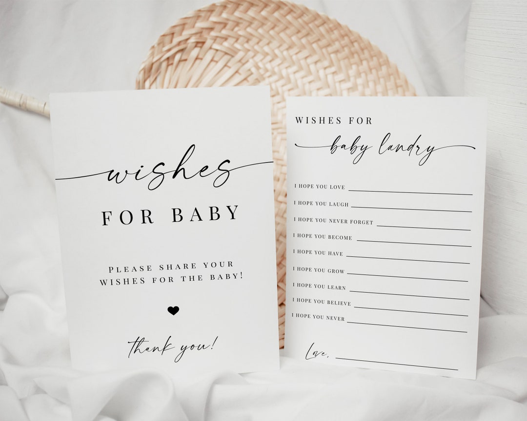 Wishes for Baby Sign & Card Printable, Elegant Baby Shower DIY Template ...