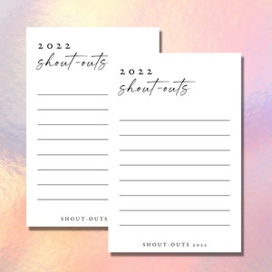 Shoutouts Template, Office Intention Board Printable, 2022 Employee ...