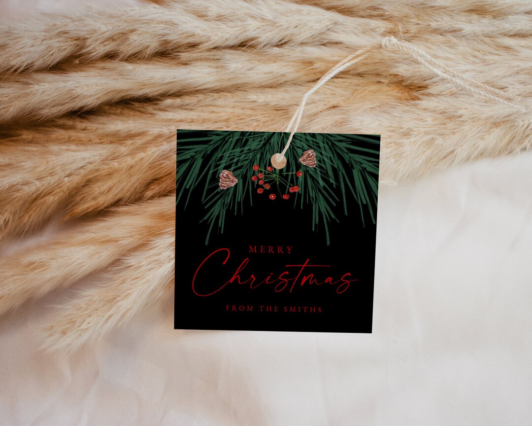 Christmas Gift Tag Printable Template, Square Holiday Gift Tag, Merry ...