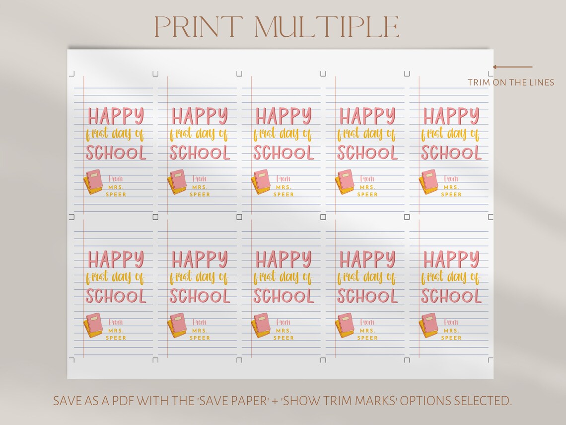 Happy First Day of School Student Gift Tag, Back to School Editable ...