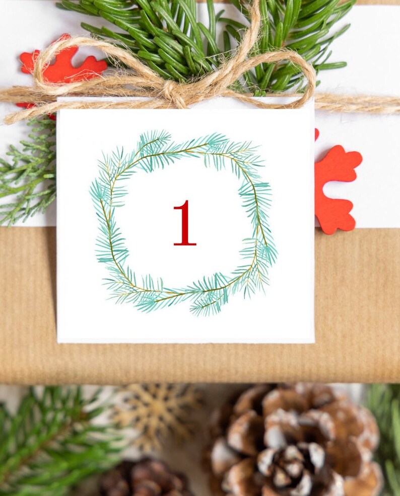 Christmas Countdown Tag Printable Template 25 Days of - Etsy