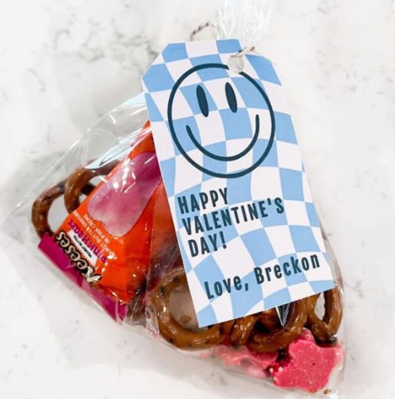 Boy's Valentine's Day Editable Favor Tag, Smiley Face Tag for Boy ...