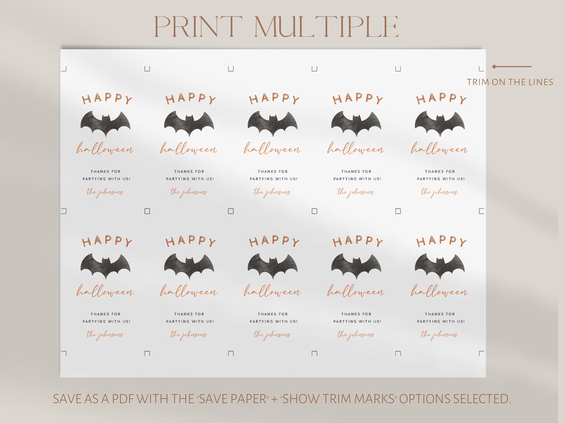 Happy Halloween Bat Gift Tag Editable Modern Trick or Treat - Etsy