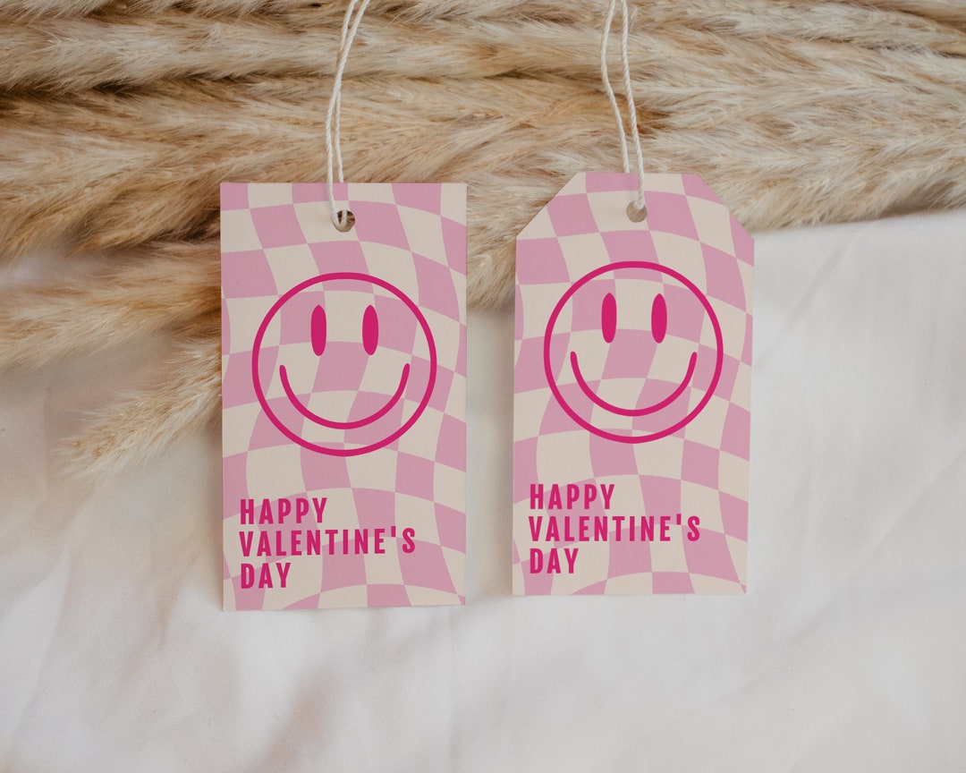 Smiley Face Valentine's Day Editable Favor Tag, Printable Cute Vday Tag ...