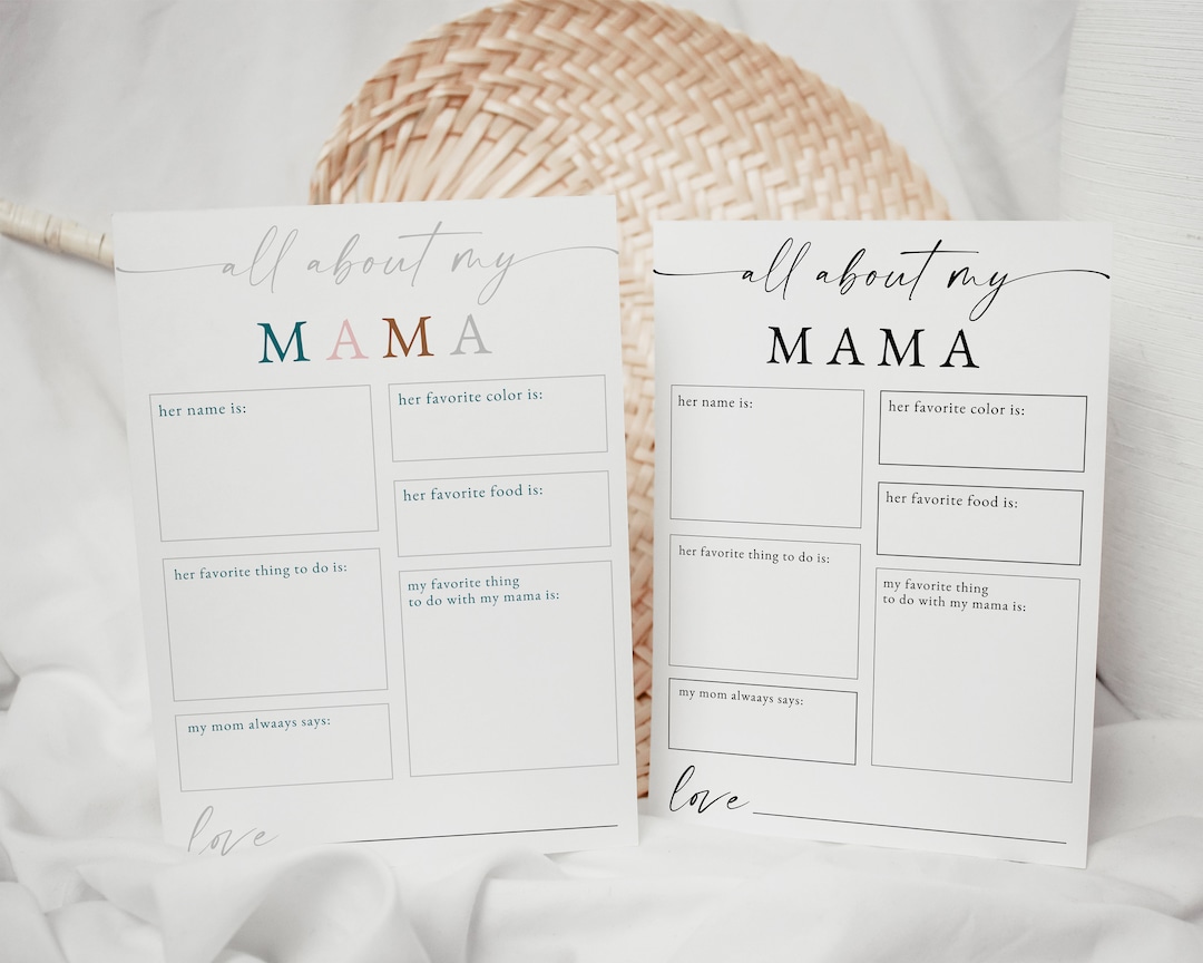 All About Mom Activity Sheet Gift Print, Keepsake Gift for Mom, Editable All About Mama List ...