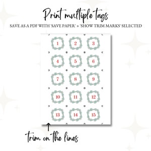 Christmas Countdown Tag Printable Template, 25 Days of Christmas Advent ...