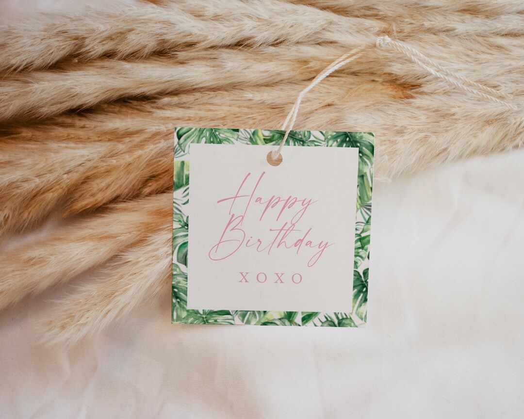 Pastel Tropical Tag Printable Template, Square Gift Tag, Birthday ...