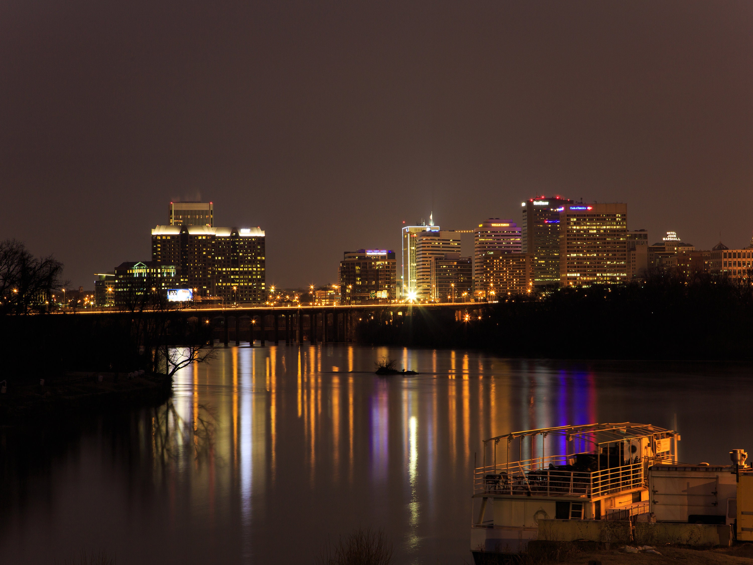 City Scape Richmond Va, James River Printable Art. Night Scene Light ...