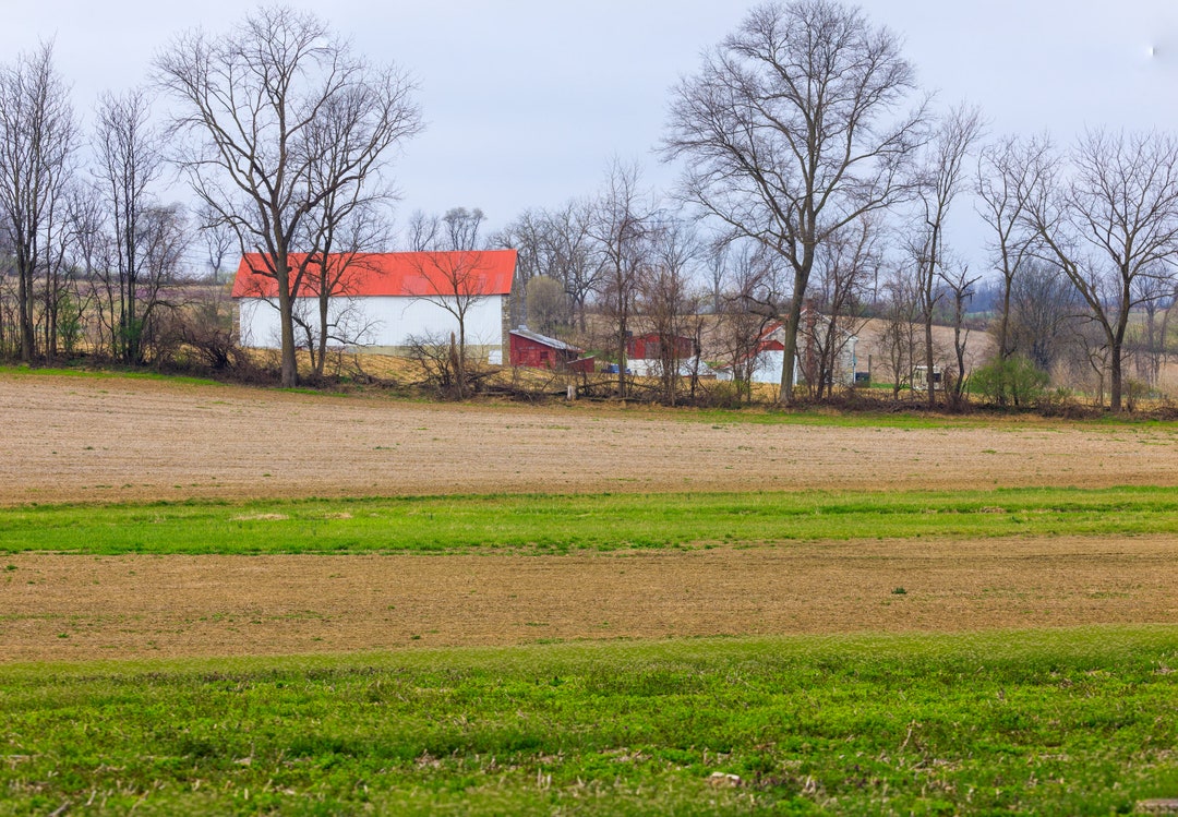 Pennsylvania Farm Print: Red Roof Barn, Americana Landscape (digital ...