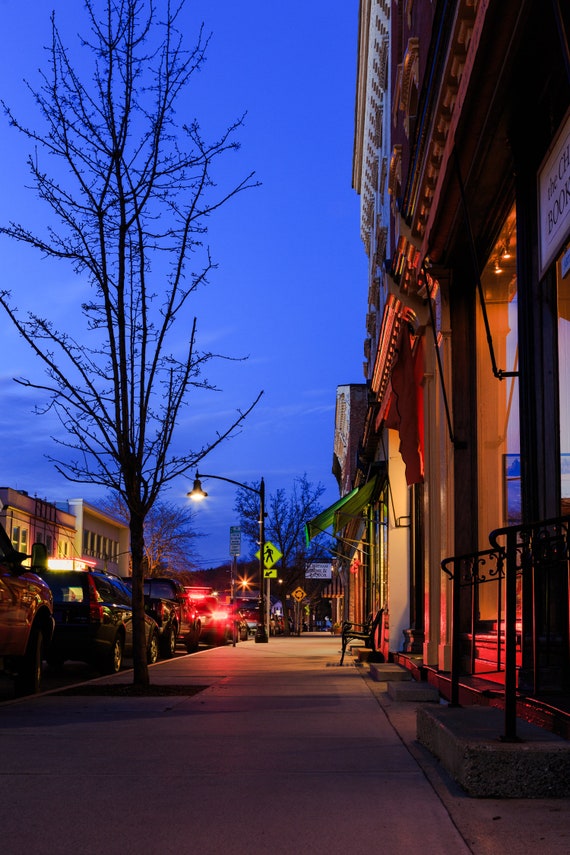 Small Town Street Scene. Urban Wall Art. Blue Hour. Chatham NY | Etsy