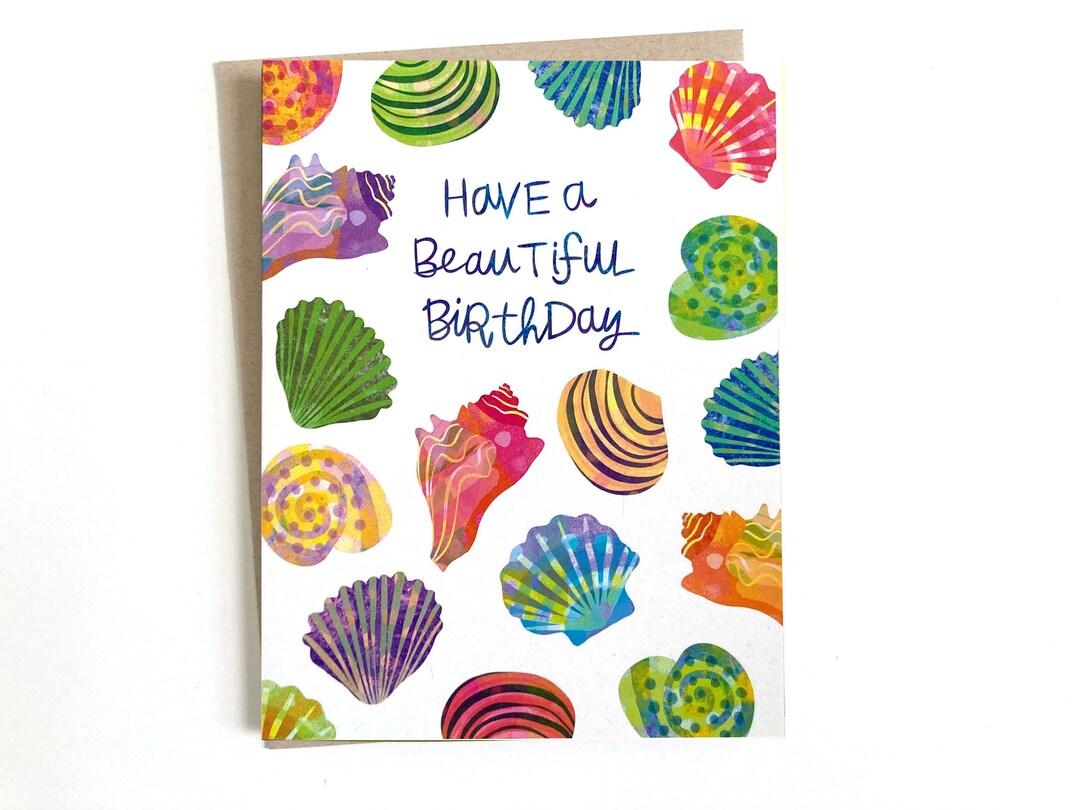 Happy Birthday Notecard - Colorful Shells - Blank Inside - Etsy