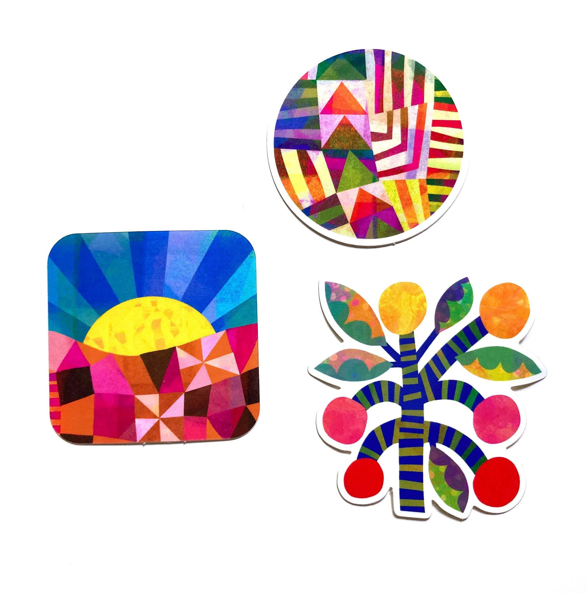 Colorful Vinyl Stickers - Quilt Art - Whimsical Botanical - Laptop ...