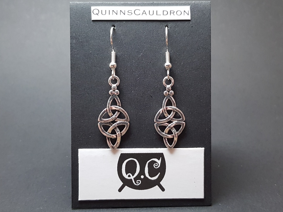 Silver Celtic Serch Bythol Knotwork Earrings, Elegant Drop Dangle ...