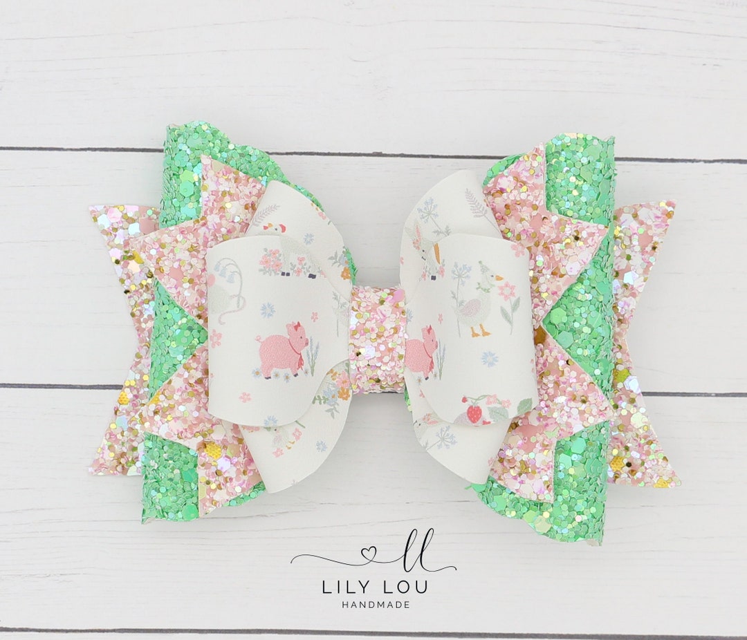 Spring Farm Animals Faux Leather Stacked Layered Hair Bow, Girls ...
