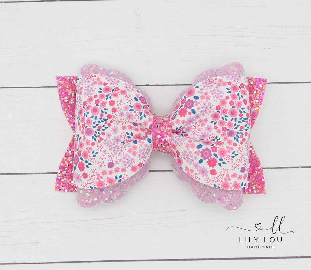 Hot Pink Flower Pinched Hair Bow 4