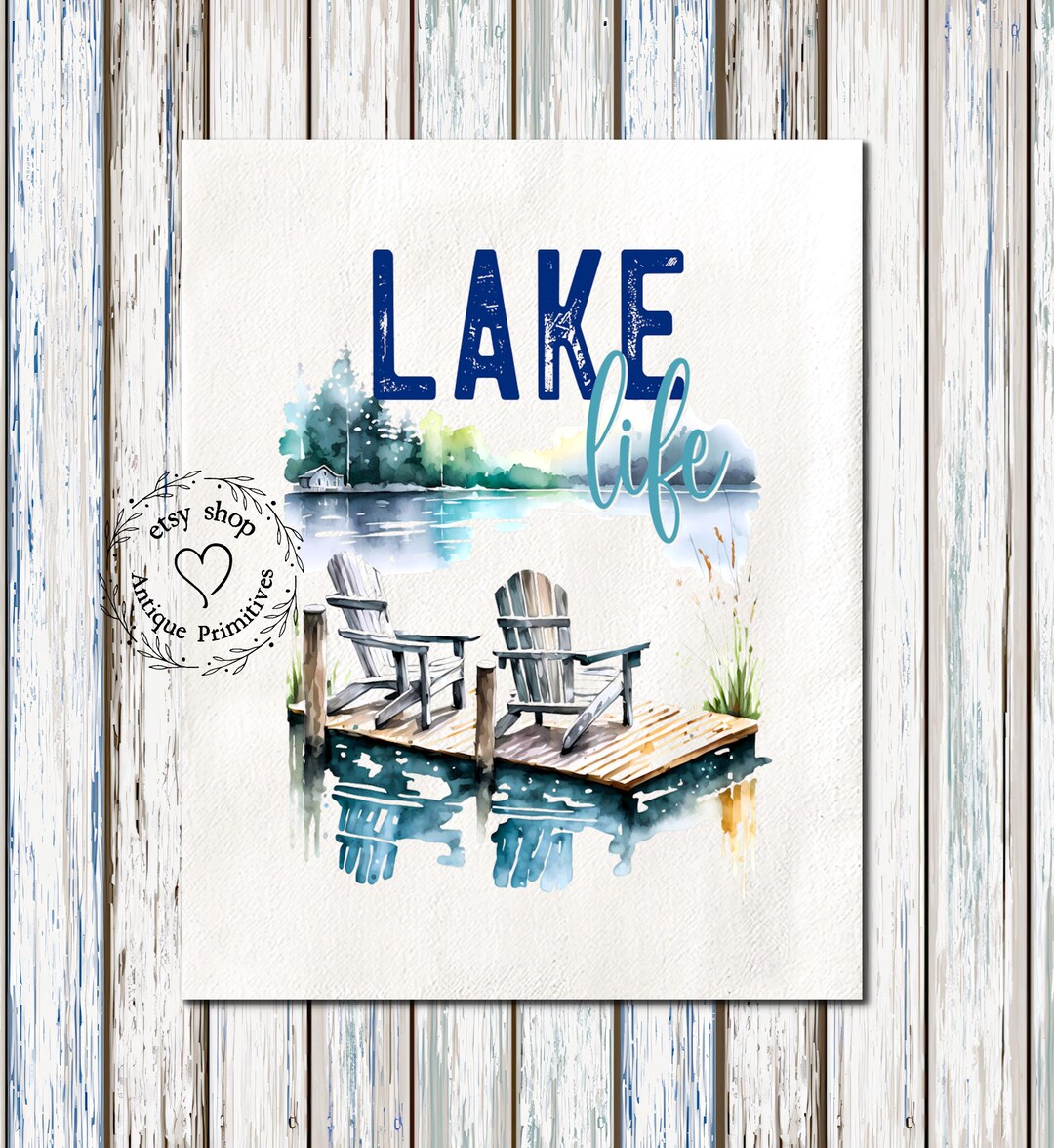 Primitive Farmhouse Lake Life Dock Fabric Panel #1167 - Etsy