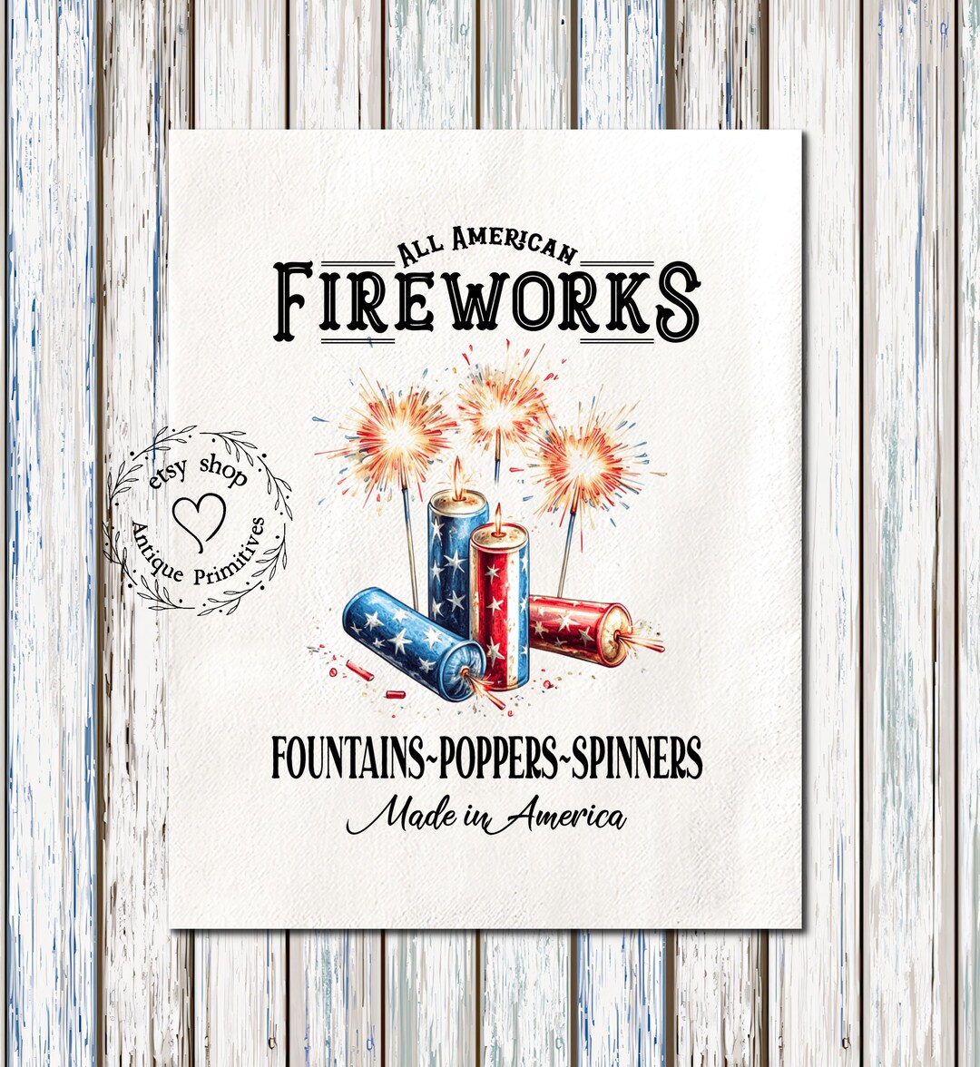 Primitive Farmhouse Style Patriotic 4th of July All American Fireworks ...