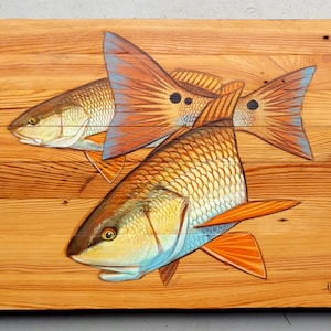 Redfish Painting on Handmade Wood Panel Rustic - Etsy