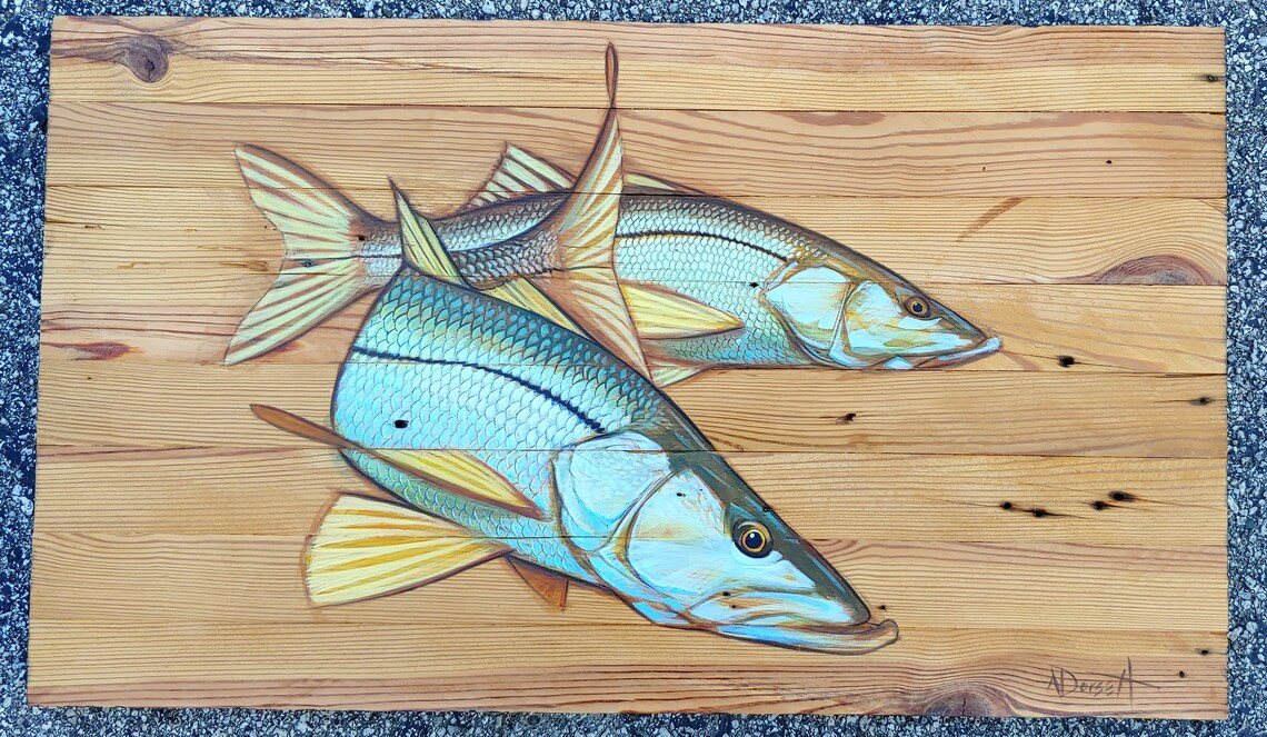 Snook Painting on Handmade Wood Panel Rustic - Etsy
