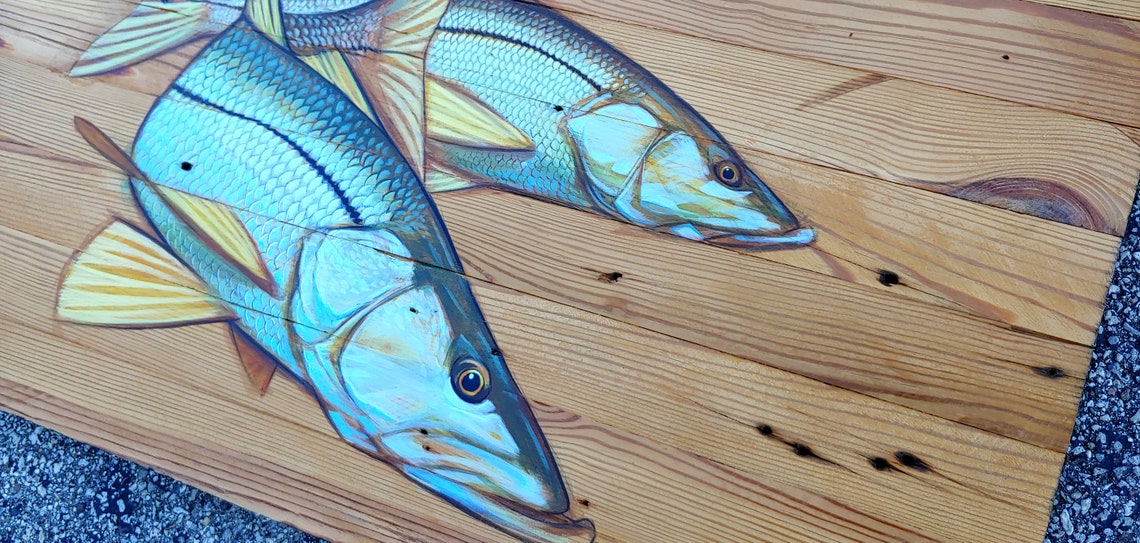 Snook Painting on Handmade Wood Panel Rustic - Etsy
