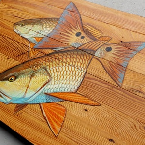 Redfish Painting on Handmade Wood Panel Rustic - Etsy