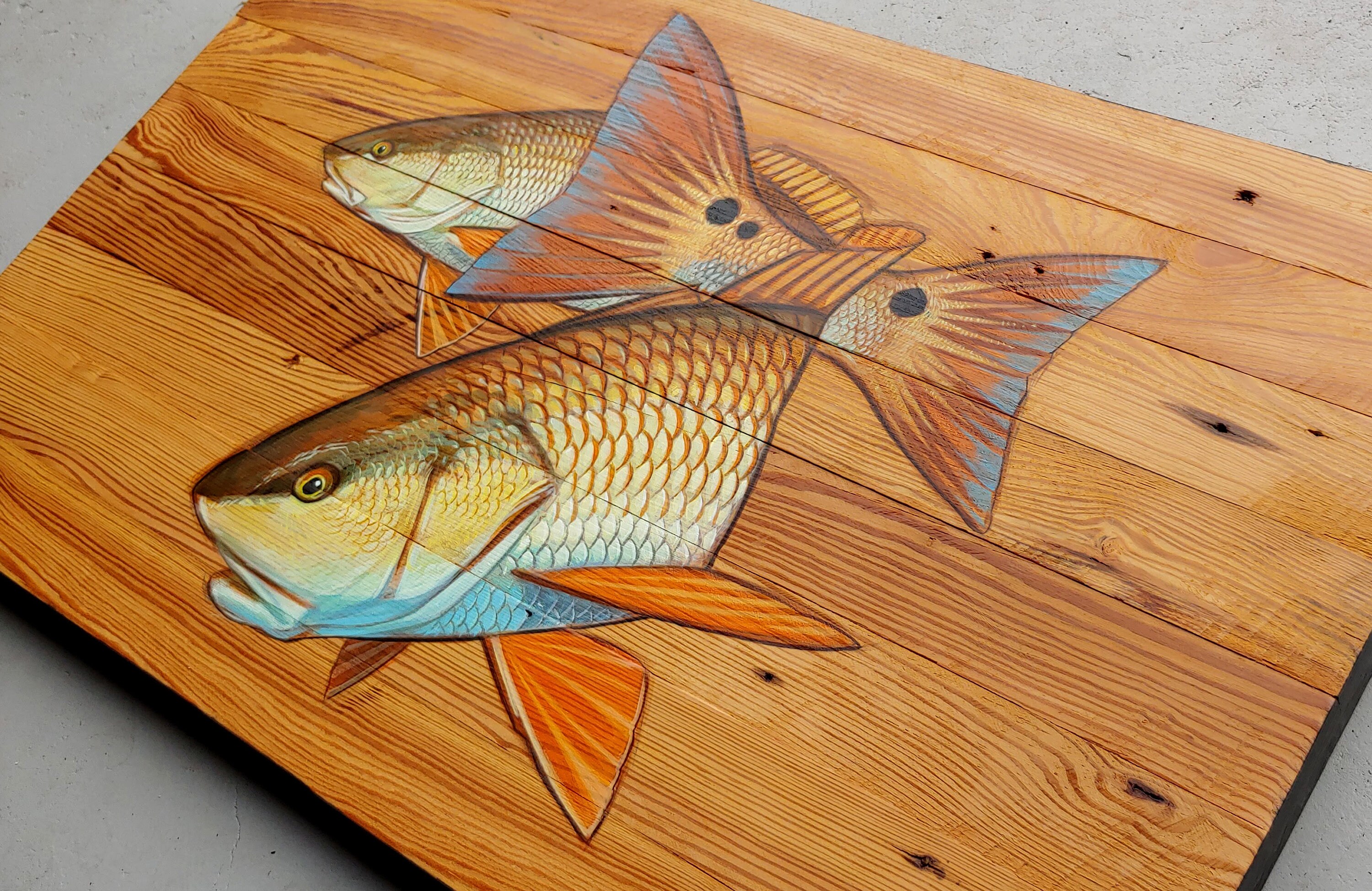 Redfish Painting on Handmade Wood Panel Rustic - Etsy