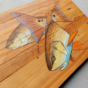 Redfish Painting on Handmade Wood Panel Rustic - Etsy