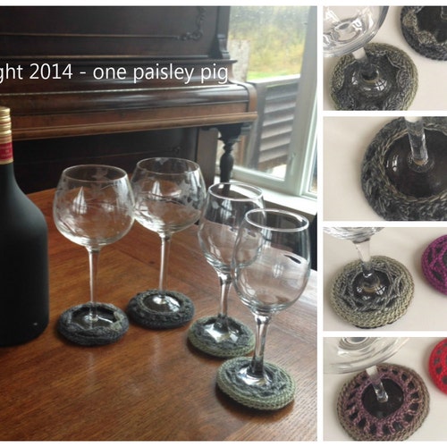 Crochet Wine Glass Coasters 4 Different Designs PDF - Etsy