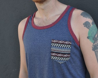 Tank Top With Geometric Pattern for Men With Pocket in Grey | Etsy