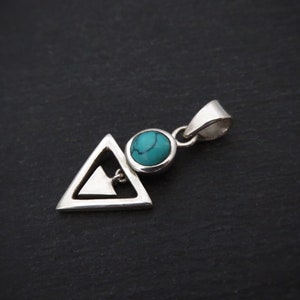 Triangle Pendant With Stone and Small Dangling Triangle Silver - Etsy