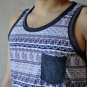 Tank Top With Geometric Pattern for Men With Pocket - Etsy