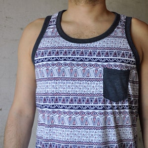 Tank Top With Geometric Pattern for Men With Pocket - Etsy