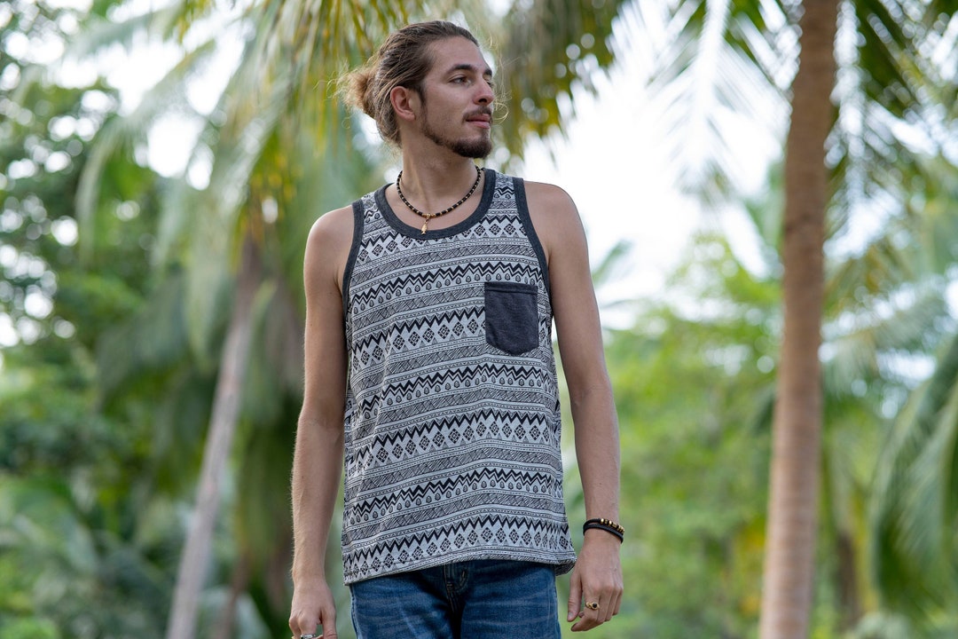 Tank Top With Geometric Pattern for Men With Pocket in Grey - Etsy