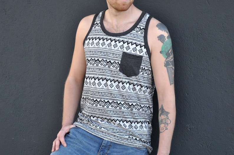 Tank Top With Geometric Pattern for Men With Pocket in Grey | Etsy