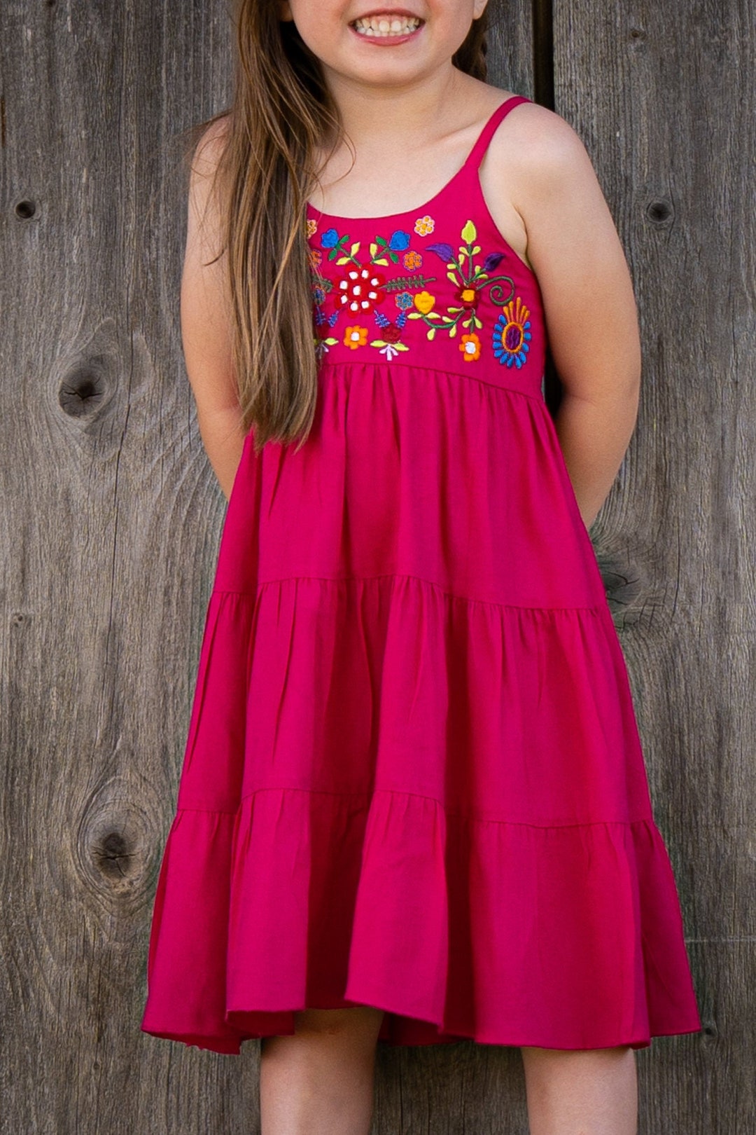 Dress With Flower Embroidery for Girls in Pink - Etsy