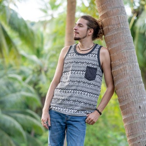 Tank Top With Geometric Pattern for Men With Pocket in Grey - Etsy