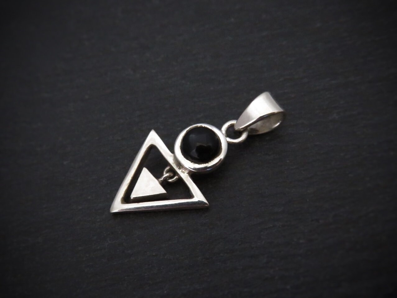 Triangle pendant with stone and small dangling triangle silver | Etsy