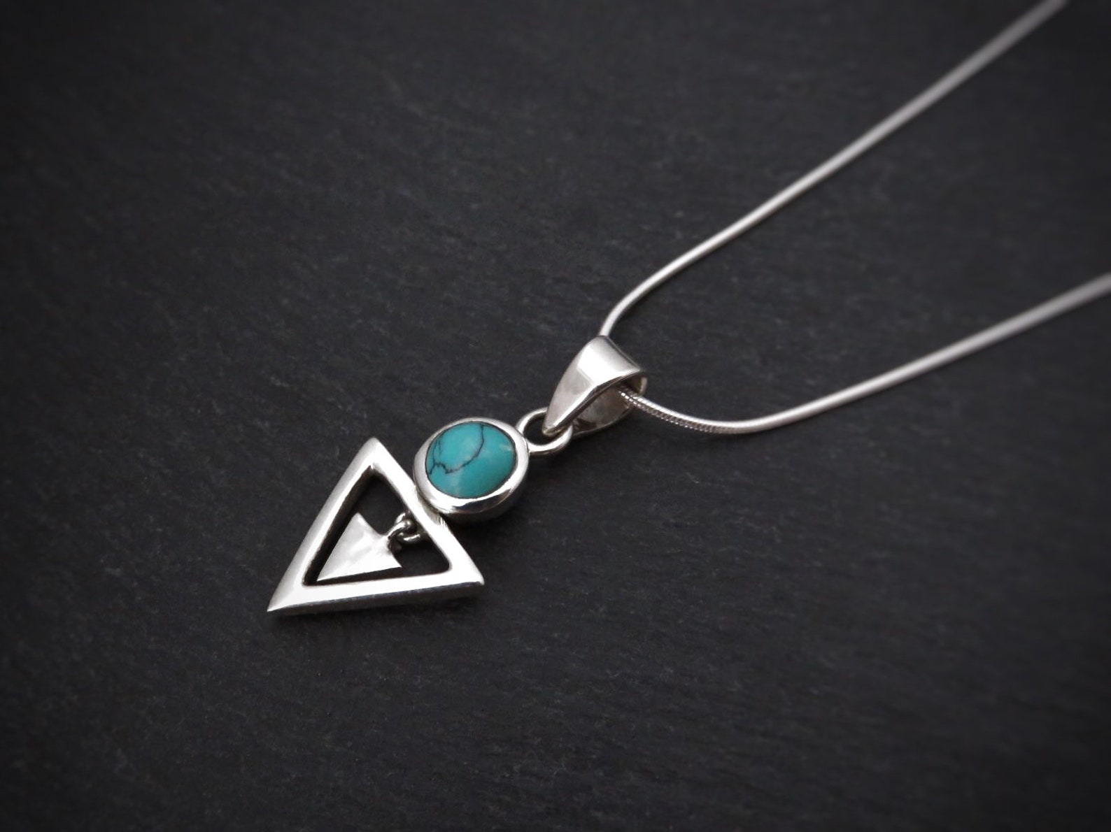 Triangle Pendant With Stone and Small Dangling Triangle Silver - Etsy