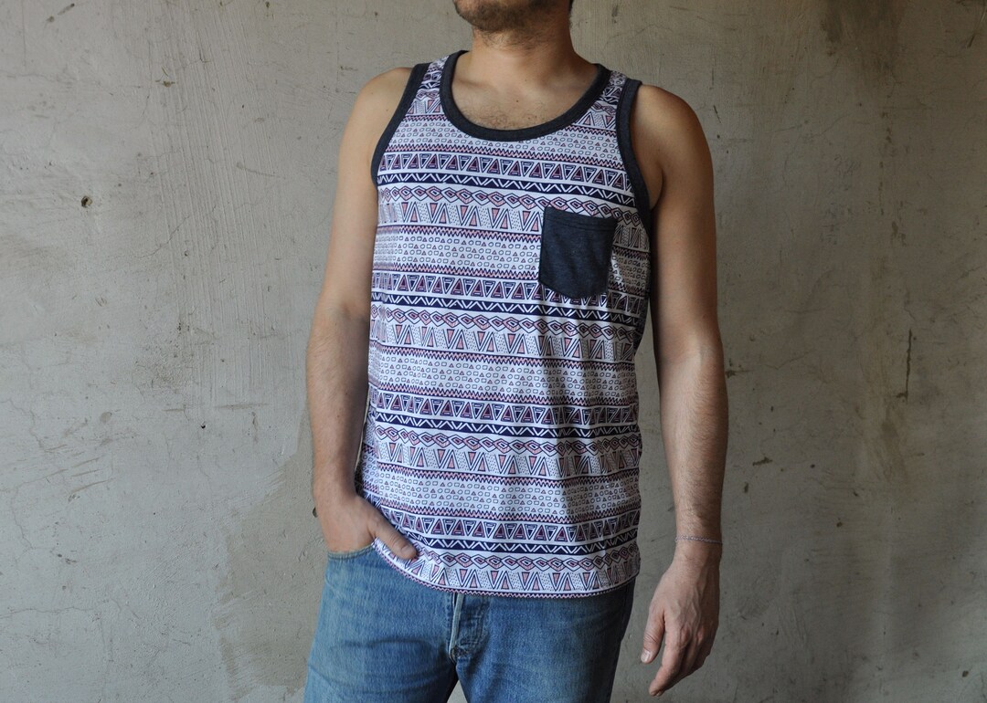 Tank Top With Geometric Pattern for Men With Pocket - Etsy
