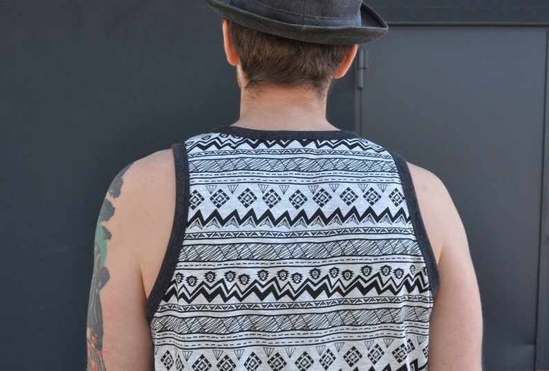 Tank Top With Geometric Pattern for Men With Pocket in Grey | Etsy