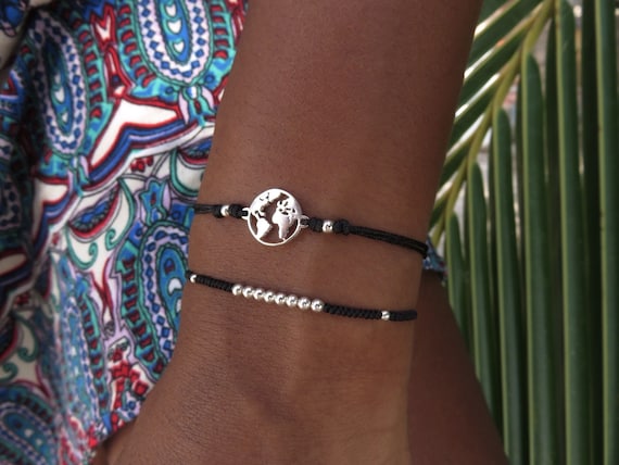 Bracelet set worldmap silver in black or turquoise | Etsy