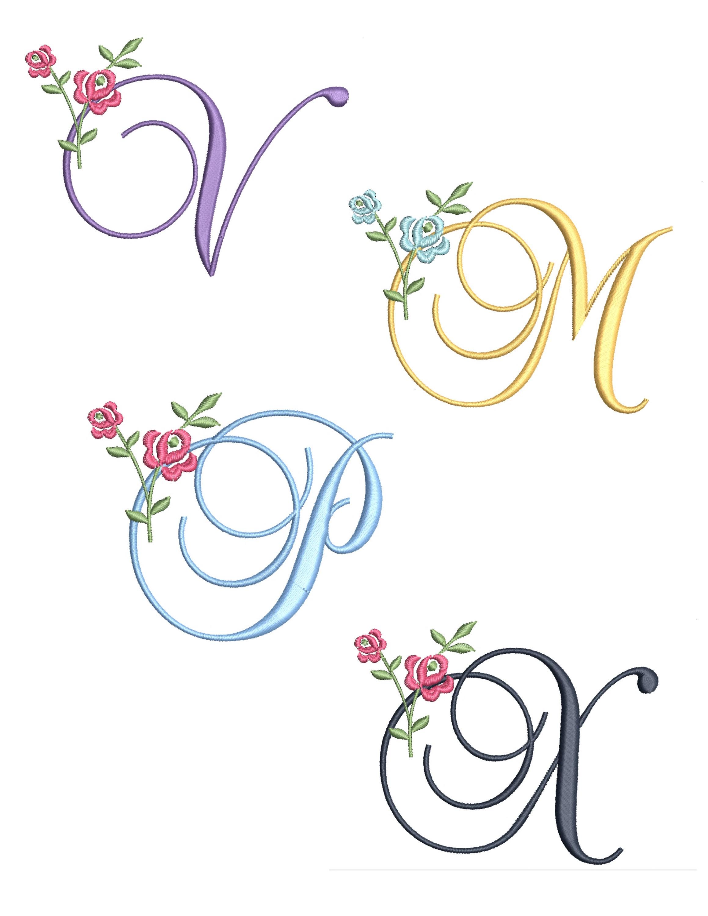 Pes 26 Pretty Floral Roses Alphabet Upper Case Initial Embroidery ...